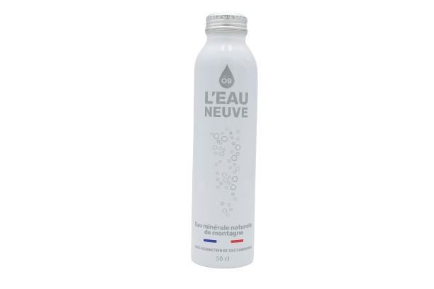 Eau neuve 09 bouteille alu gazeuse | Produit local d'Ariège